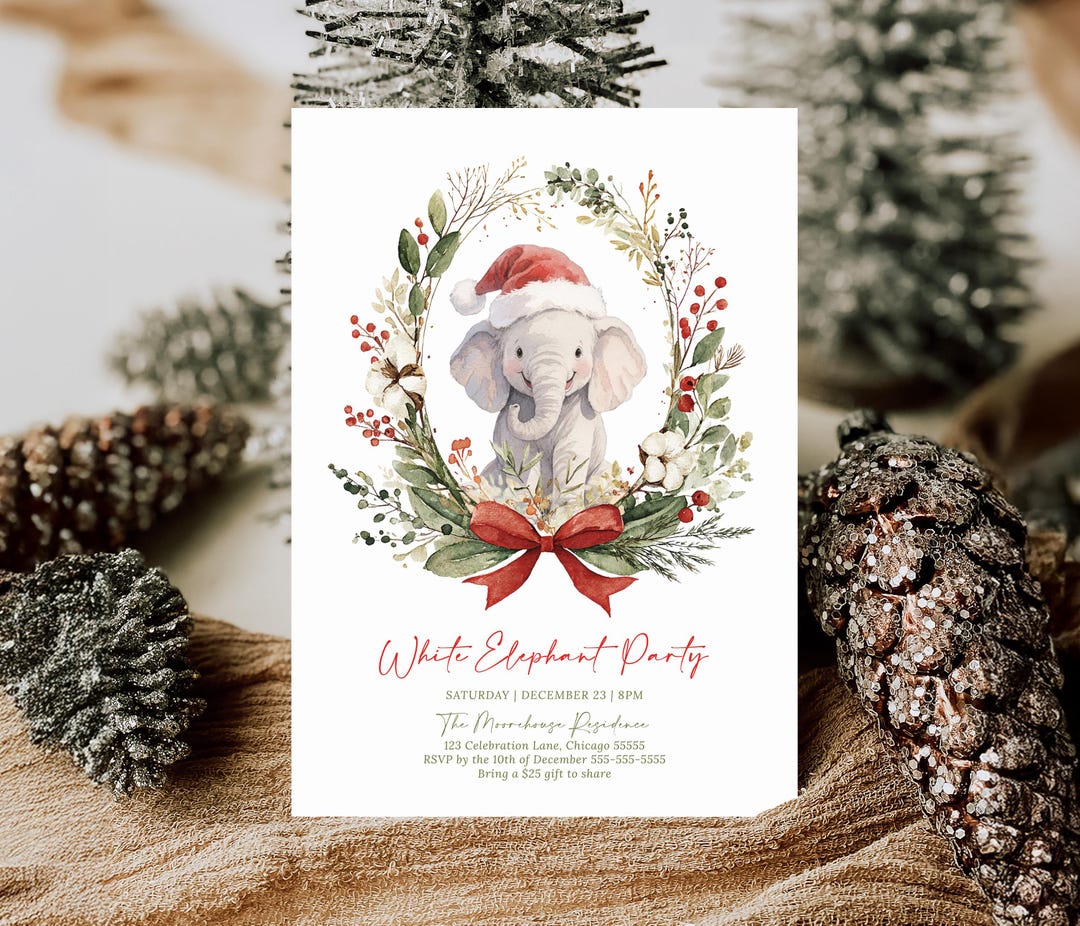Editable White Elephant Party Invitation Template Christmas Gift ...