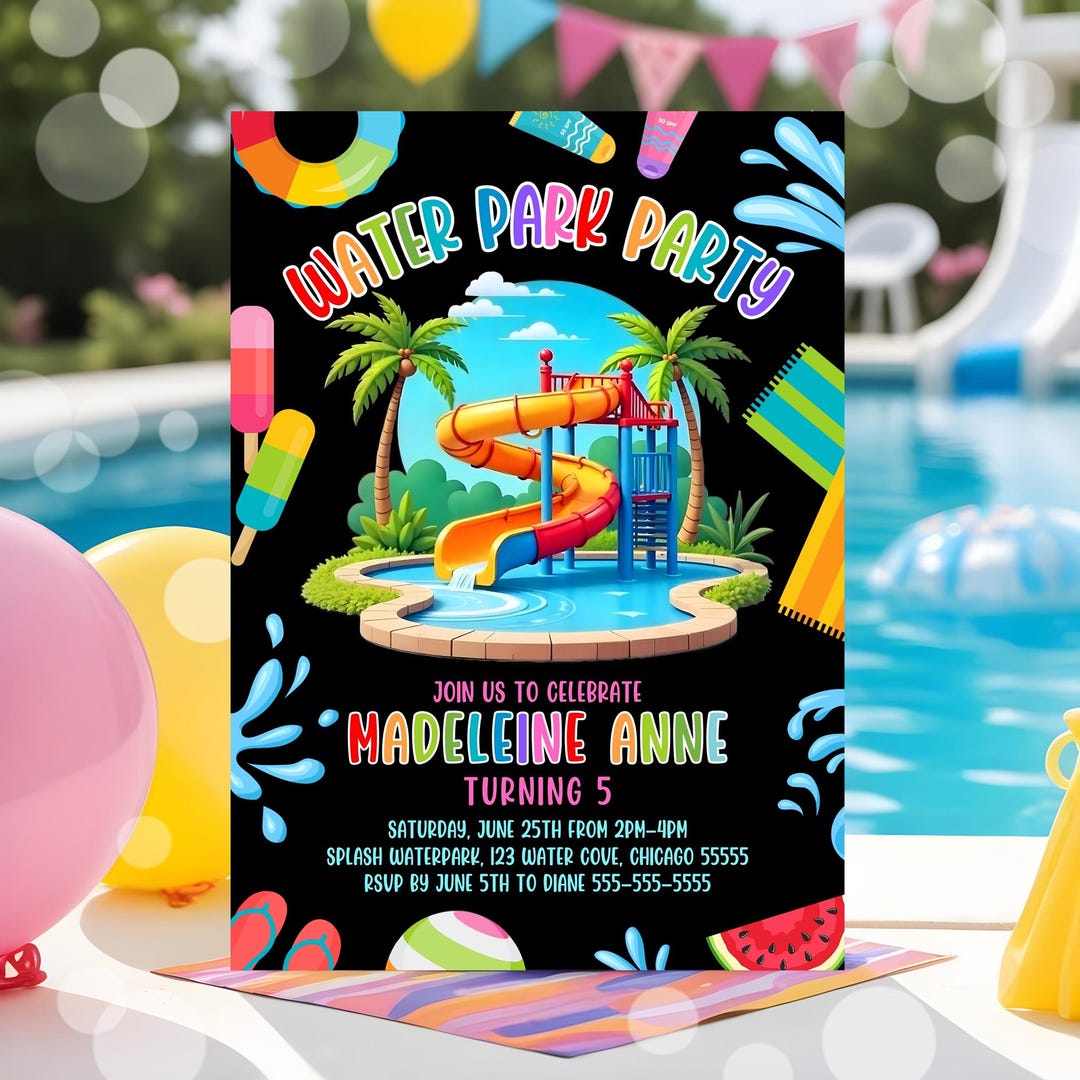 Editable Water Slide Birthday Invitation Waterpark Invite Printable ...