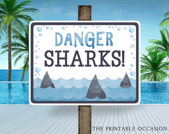 SALE 8x10 Printable Shark Sign, Danger Sharks! Shark Sign Sharks ...