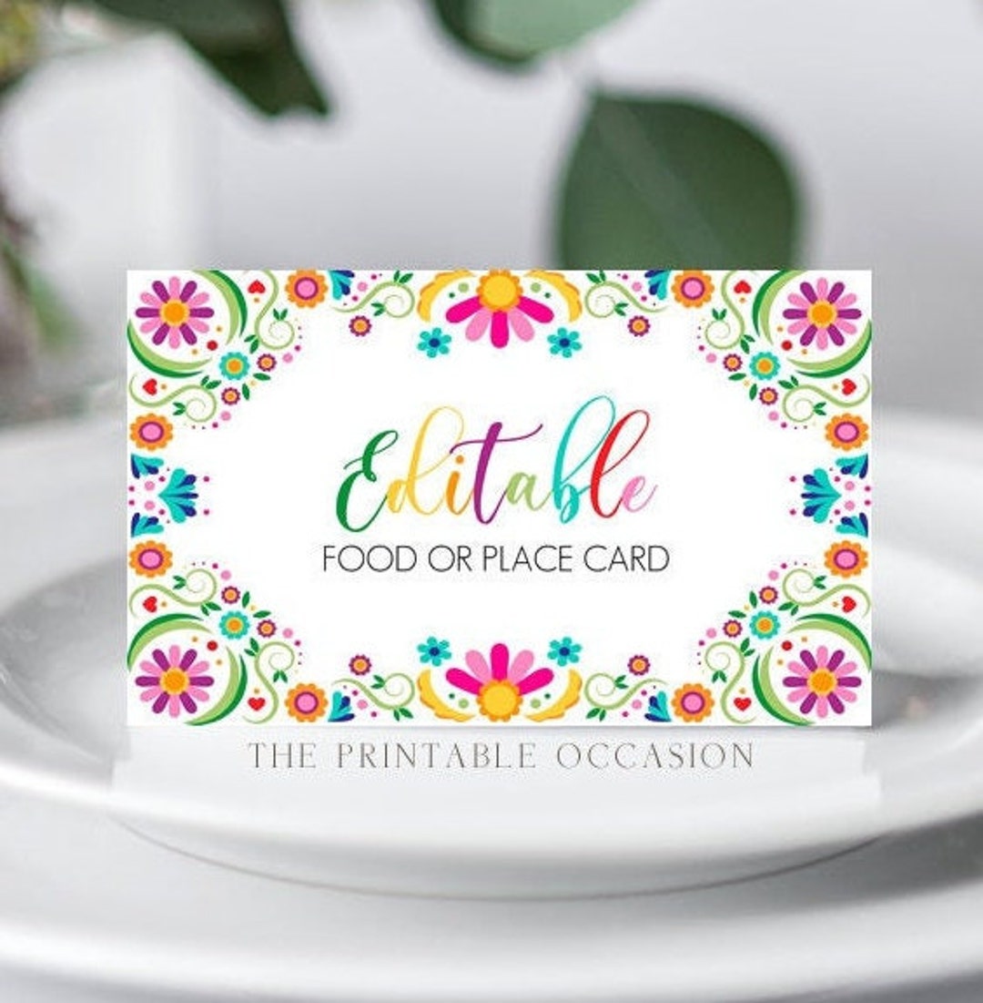 Fiesta Food Tent Template, Mexico Themed Wedding Place Card Printable ...