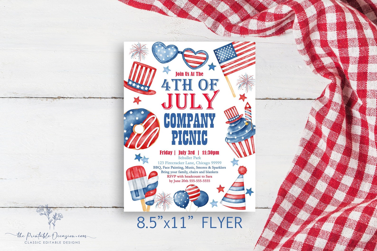 EDITABLE 4th of July Company Picnic Flyer 4th of July Sign Company ...