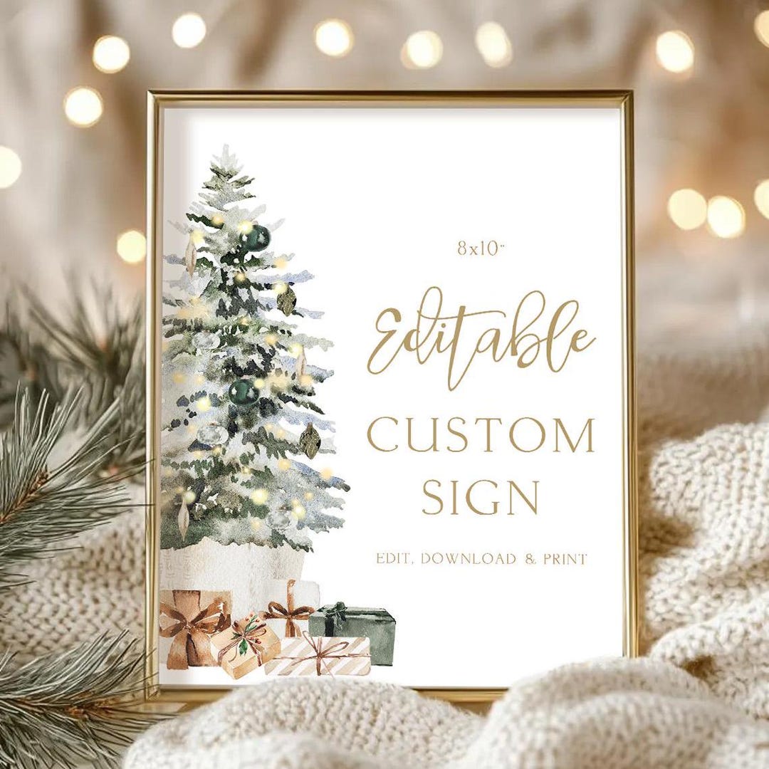 Christmas Tree Custom Sign Editable Christmas Party Sign Holiday Party ...