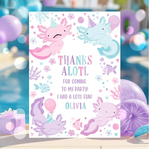 Editable Axolotl Thank You Card Axolotl Birthday Party Thank You Pink ...