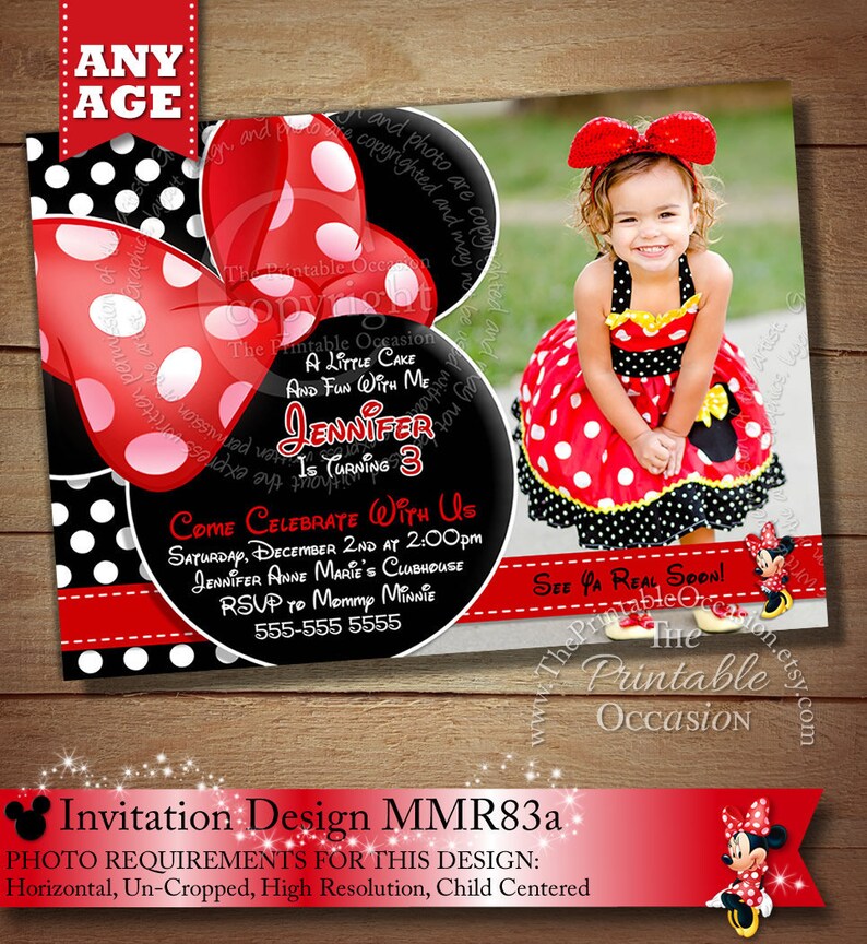 Minnie Mouse Invitations Red Minnie Mouse Invitation | Etsy