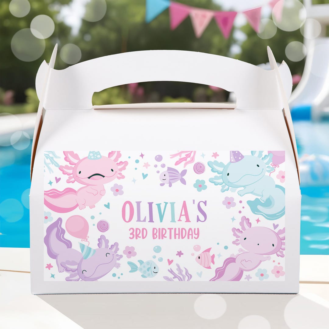 EDITABLE Axolotl Gable Box Label Pink Teal and Purple Girl Axolotl ...