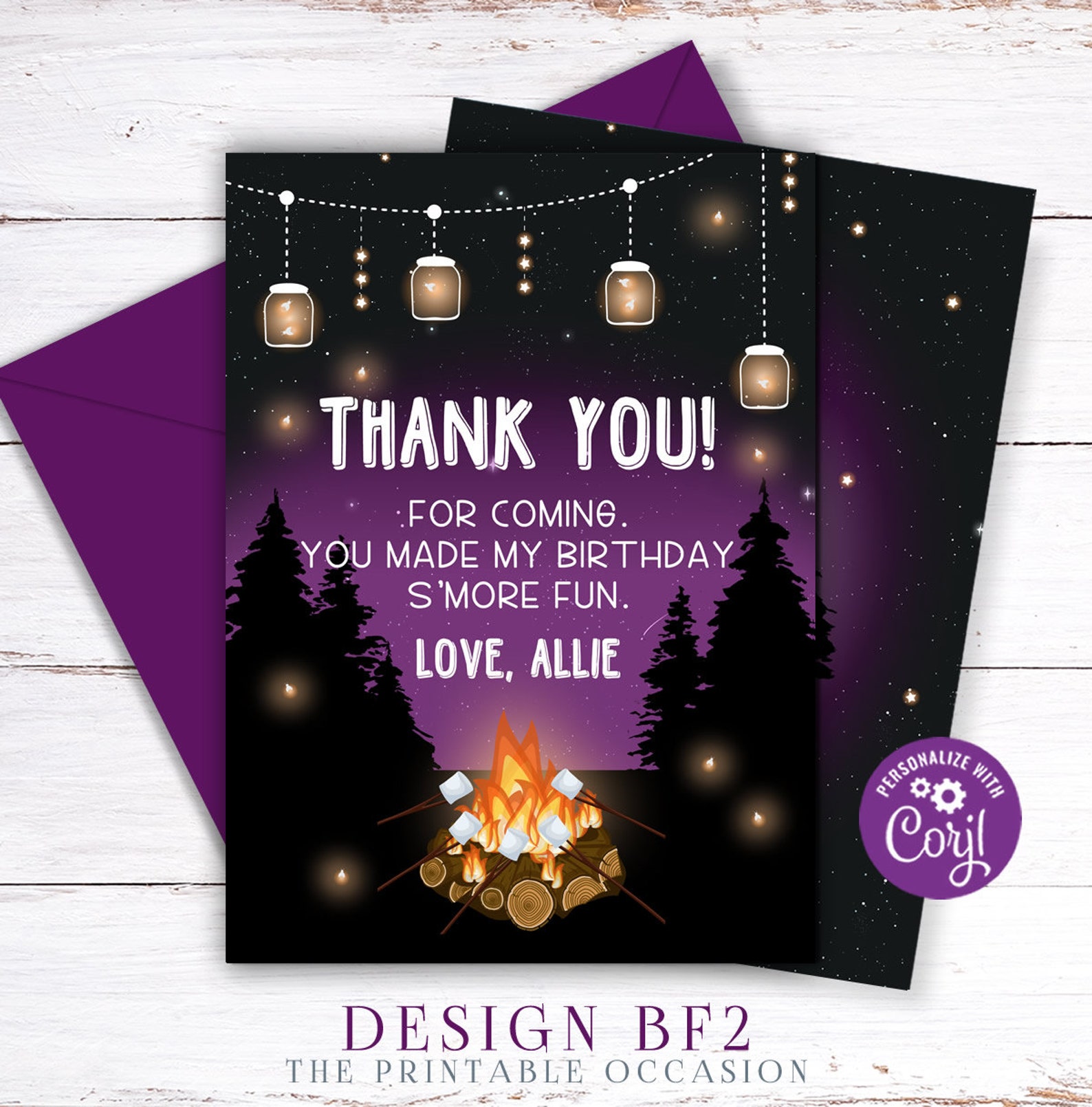 EDITABLE S'mores Birthday Thank You Card S'mores - Etsy