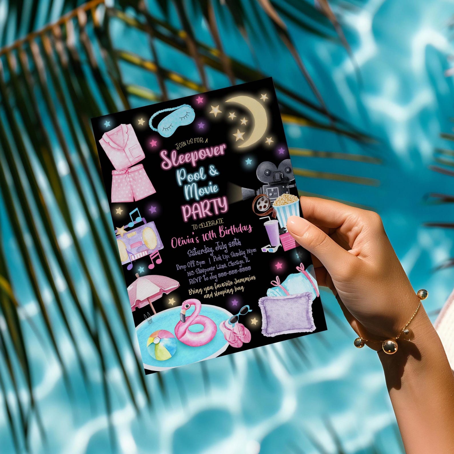 Editable Sleepover Birthday Invite Slumber Pool Party Birthday ...