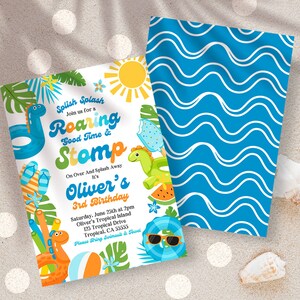 Editable Dinosaur Pool Party Invitation Dino Summer Splish Splash ...