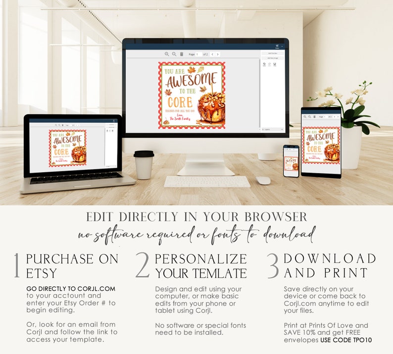 Printable You Are Awesome to the Core Caramel Apple Treat Tags EDITABLE ...