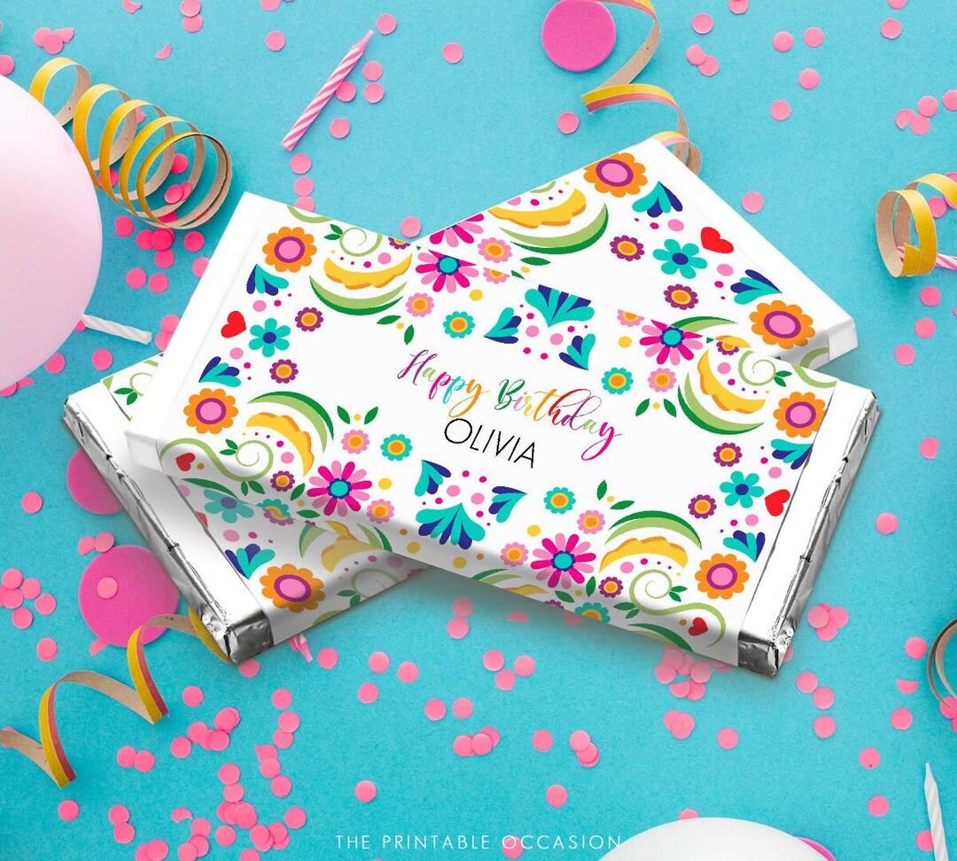 Editable Fiesta Candy Bar Wrapper Fiesta Birthday Mexican Floral ...