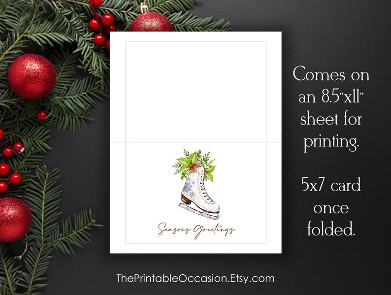Printable Ice Skate Christmas Card Ice Skating Greeting Card | Etsy