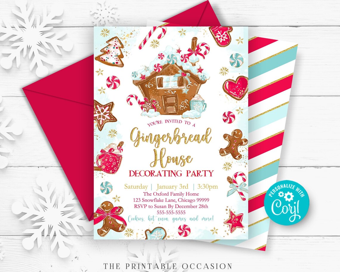EDITABLE Gingerbread House Decorating Party Invitation - Etsy