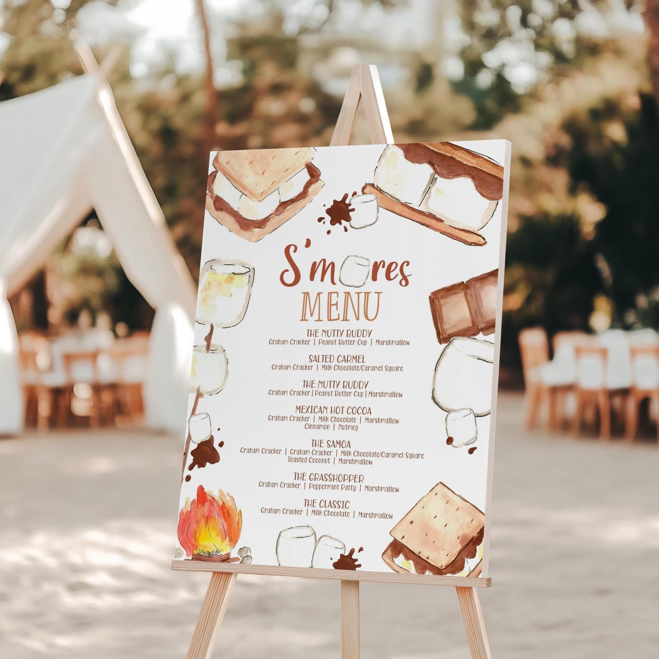 Editable Smore Bar Menu Sign Template Smore Bar Menu Station Sign Smore ...