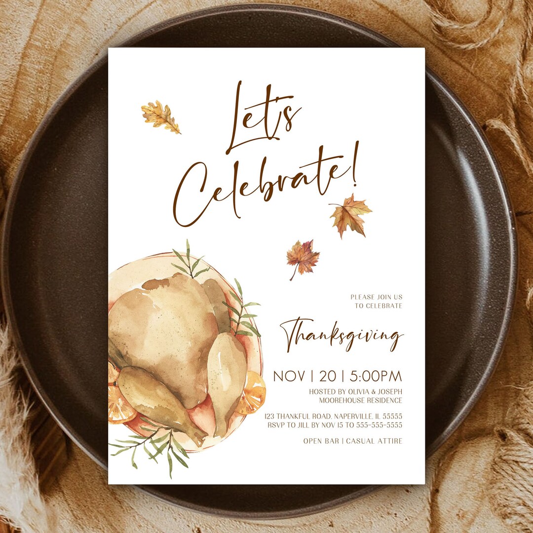 Let's Celebrate Thanksgiving Invitation Template, Editable Thanksgiving ...
