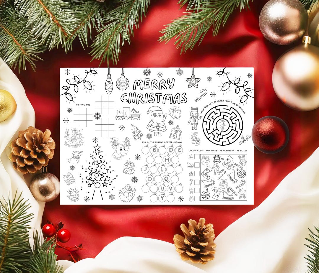 Printable Christmas Activity Mat for Kids Christmas Coloring Placemat ...