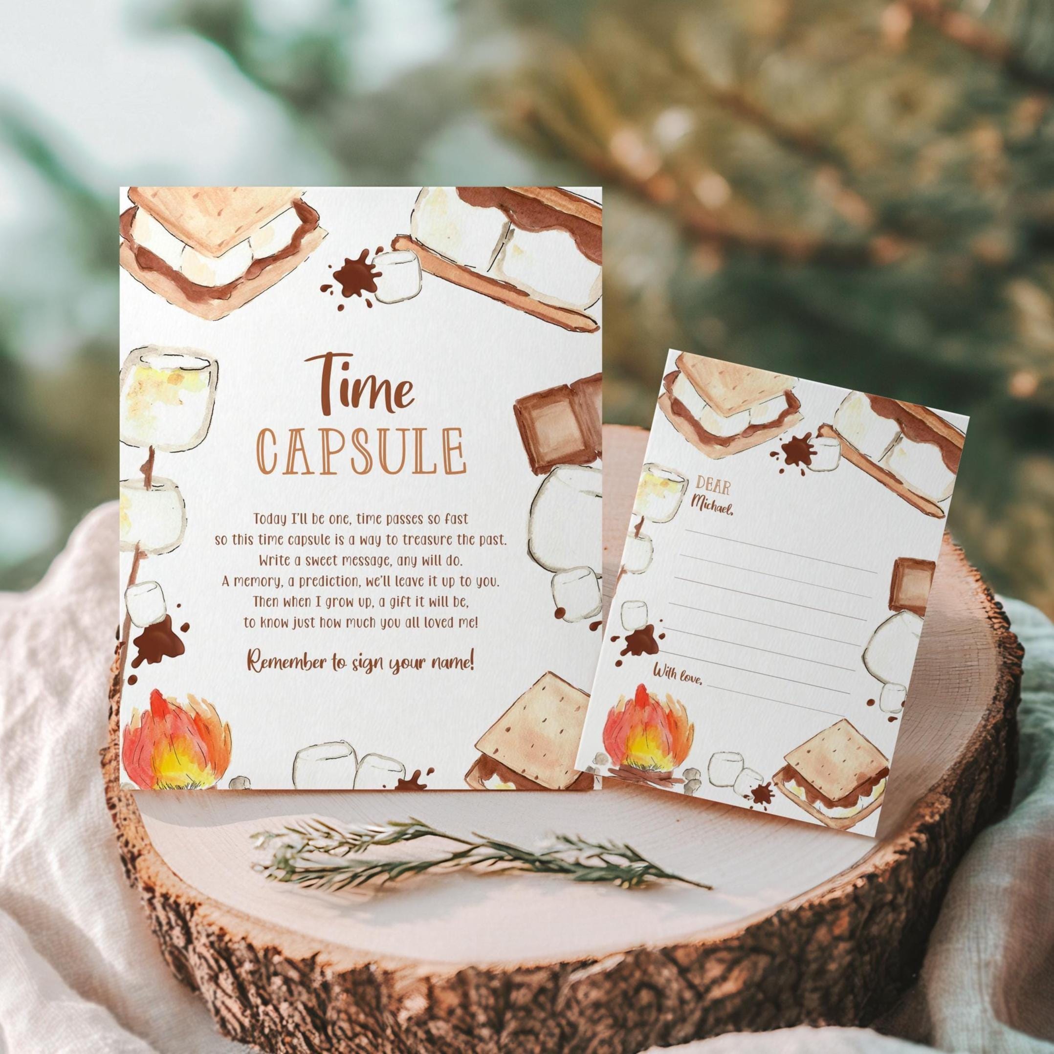 Editable Smore Time Capsule and Note Card Template Smore Camping ...