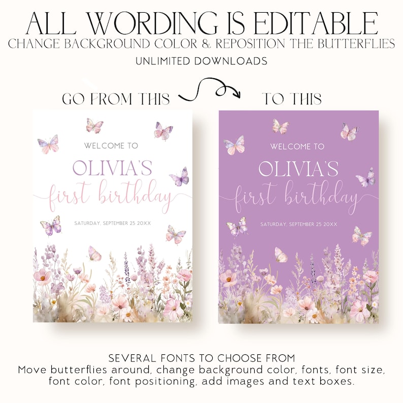 Butterfly Welcome Sign Template Printable Flowers and Butterflies ...