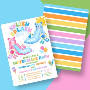 Editable Waterslide Birthday Party Invitation Blue Pink Water Slide ...