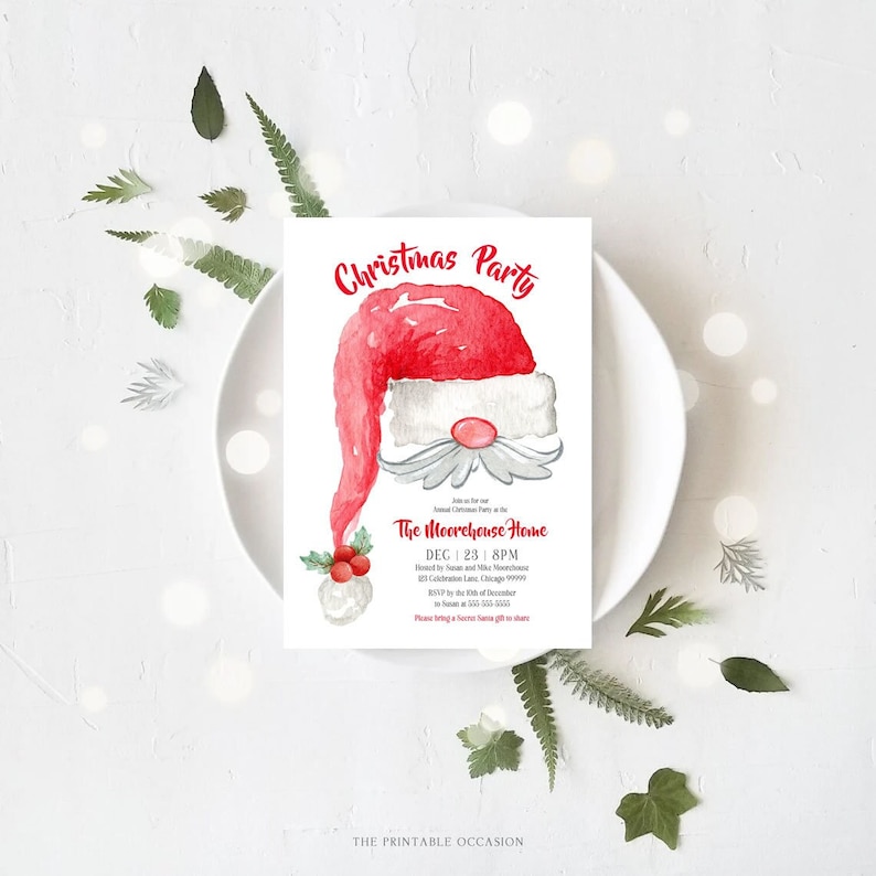 Christmas Party Invitation Template Editable Santa Hat - Etsy