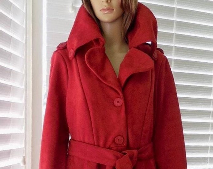 MOD Circle COAT Red Dress Coat Wide Collar Coat Faux Suede Wrap Coat ...