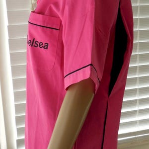 Womens Pink BOWLING SHIRT Bubblegum Pink Short Sleeve Black Trim Button ...