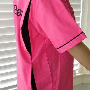 Womens Pink BOWLING SHIRT Bubblegum Pink Short Sleeve Black Trim Button ...