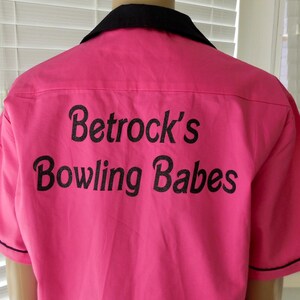 Womens Pink BOWLING SHIRT Bubblegum Pink Short Sleeve Black Trim Button ...