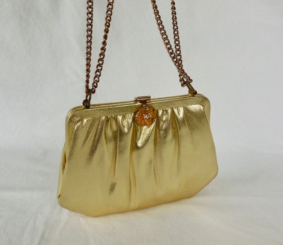 GOLD Lame PURSE Small Gold Cocktail Bag Gold Shoulder Purse Chain Purse ...