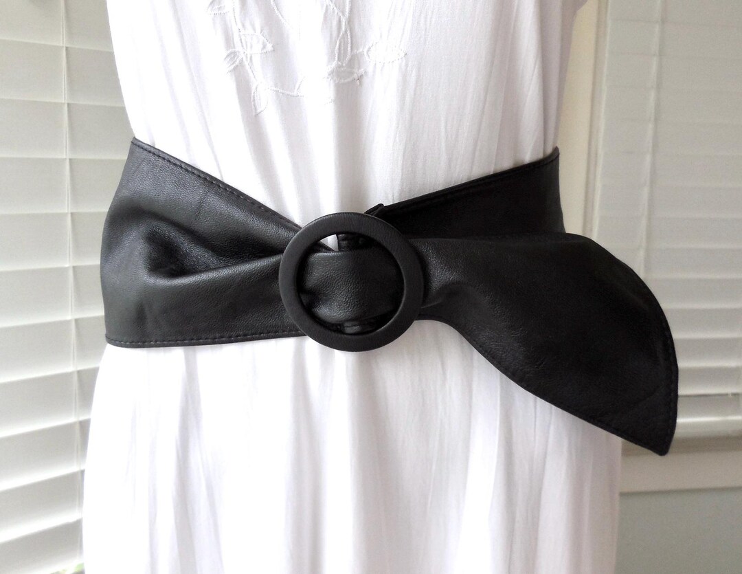 80s WIDE Black Leather WAIST Belt BEBE Black Lambskin Leather Cinch ...