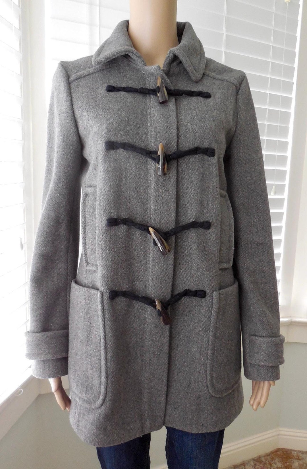 WOOL Toggle Coat BANANA REPUBLIC Women's Wool Coat Charcoal Gray Wool ...