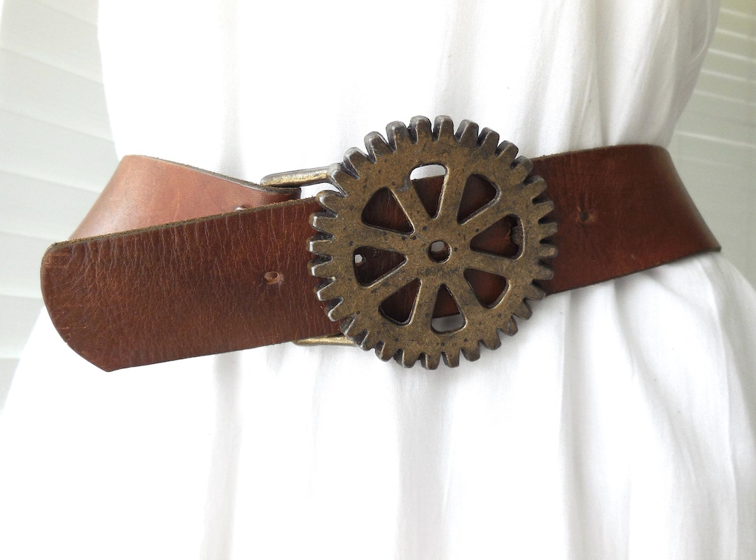Solid BRASS GEAR Buckle Vintage Leather Belt Gear Cog Buckle Hippie ...