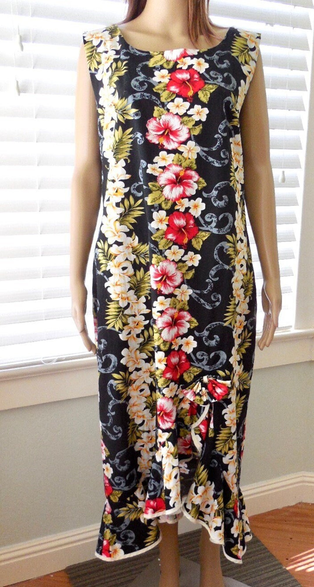 80s HAWAIIAN Muumuu TWO PALMS Hawaiian Maxi Dress Split Front Ruffle Dress Sleeveless Maxi ...