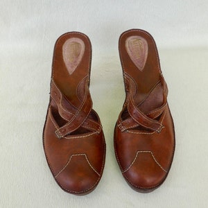 Leather MULES CLARK'S Women Brown Leather Mules High Heel Strappy ...