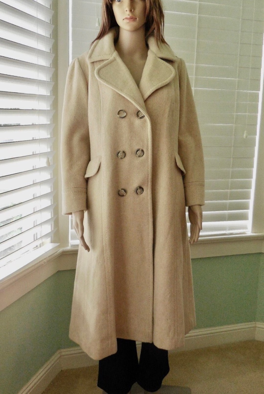Women's Vintage WOOL COAT Double Button Coat Full Length Wool Coat ...