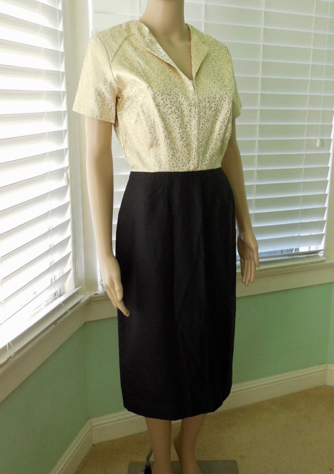 Vintage GOLD METALLIC Dress Elegant Blousey Silk Cocktail Dress Side ...