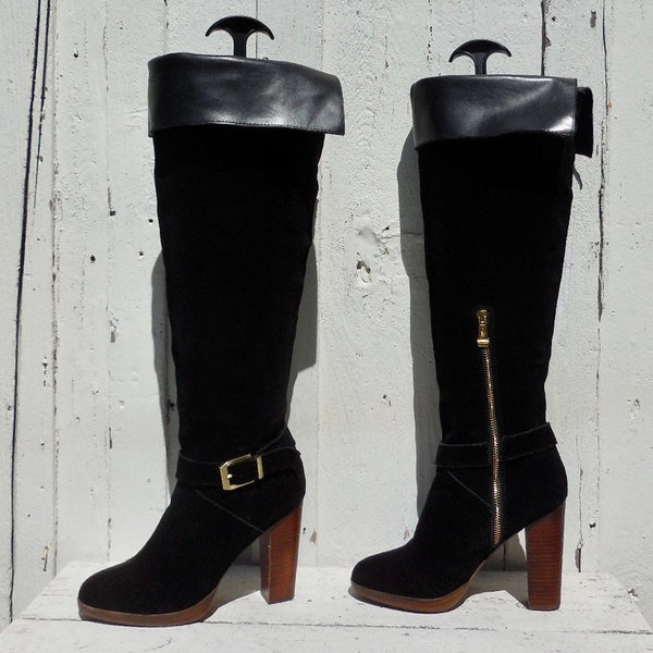 Black Suede Thigh High Boots - Etsy