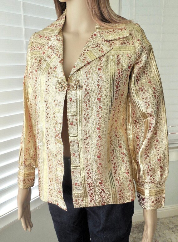 60s GOLD METALLIC Cocktail Jacket Open Front Mid Cent… - Gem