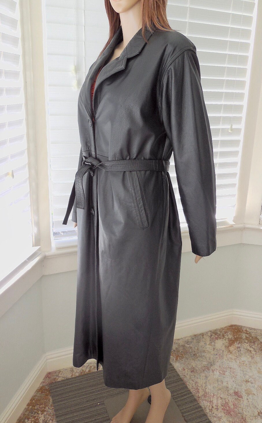 BLACK LEATHER Spy Coat Full Length Trench Coat Belted Leather Coat ...
