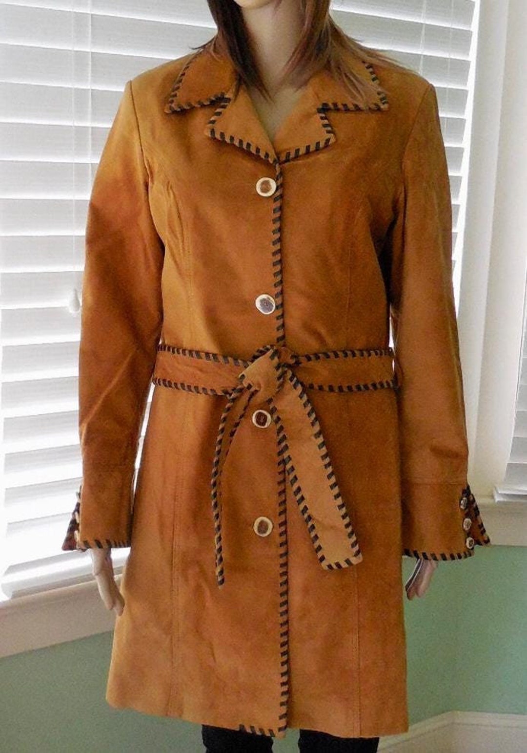 Vintage SUEDE Leather Coat SCULLY Belted Suede Trench Coat Western Wear ...