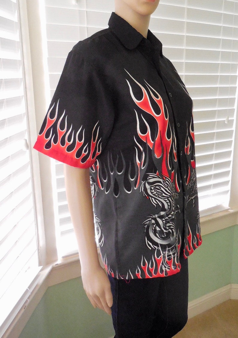 90s FLAMING DRAGON Shirt Button up Y2K Dragon Shirt Atomic - Etsy