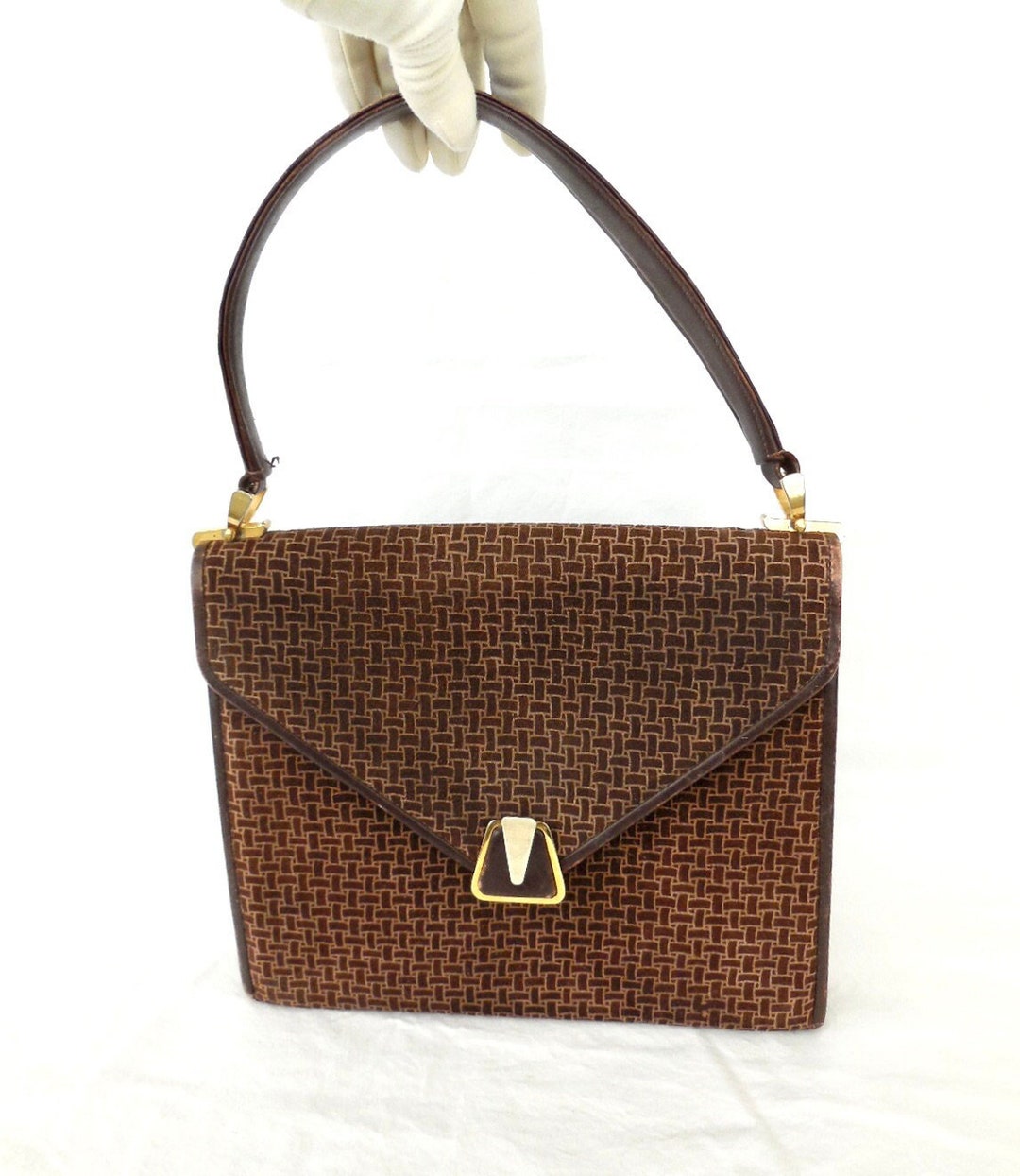 Vintage SUEDE KELLY Style Purse Structured Hard Case Suede Purse Top ...