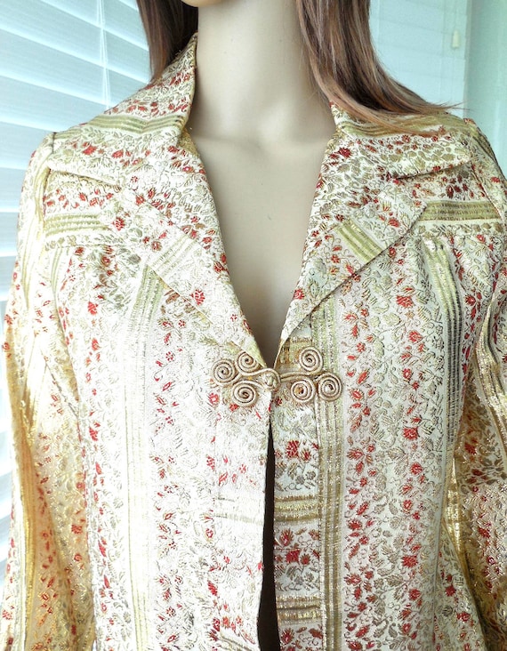 60s GOLD METALLIC Cocktail Jacket Open Front Mid Cent… - Gem