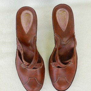 Leather MULES CLARK'S Women Brown Leather Mules High Heel Strappy ...