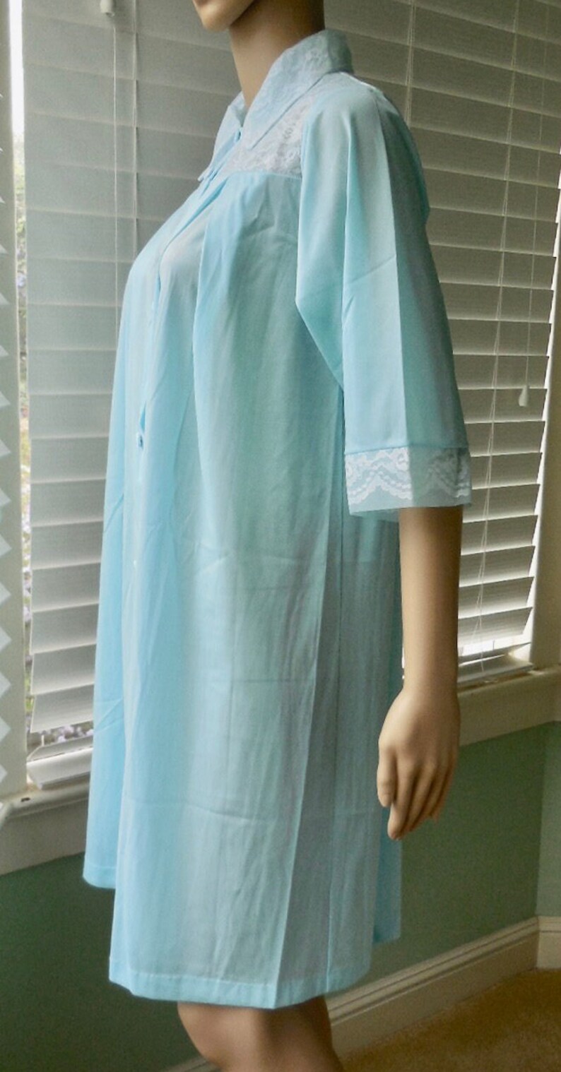 60s NYLON Housecoat HENSON KICKERNICK Sky Blue Button up Robe Sheer ...