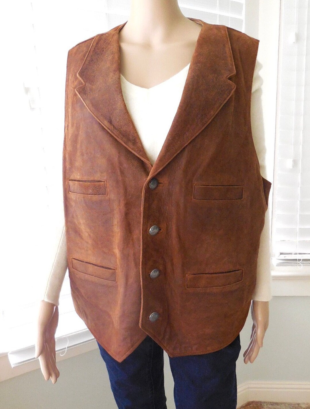 Mens SUEDE LEATHER Vest ORVIS Suede Cowboy Vest Western Vest Pioneer ...