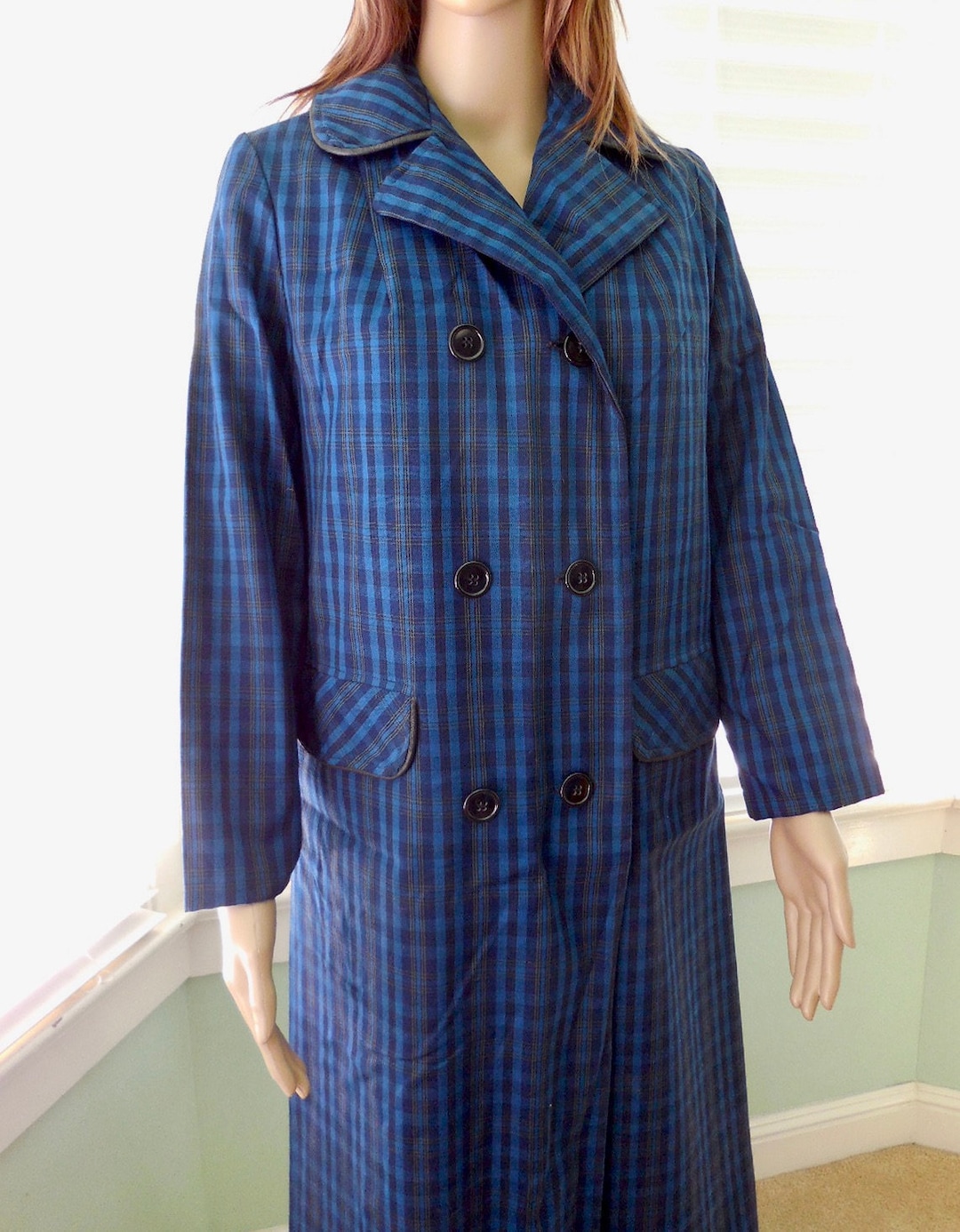 60s Mod RAINCOAT Plaid Trench Coat ILGWU Vintage Raincoat Double ...