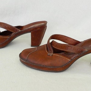 Leather MULES CLARK'S Women Brown Leather Mules High Heel Strappy ...