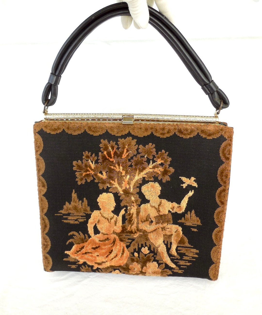 Large TAPESTRY PURSE Large Carpet Bag 50s Tapestry Handbag Kelly Bag ...