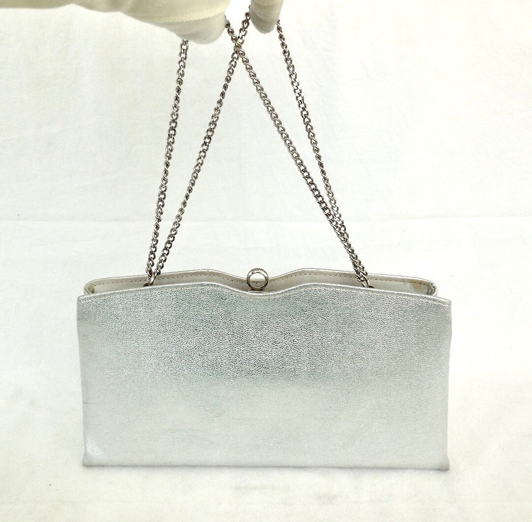 SILVER LAME PURSE Silver Clutch Compartment Purse Silver Shoulder Bag ...