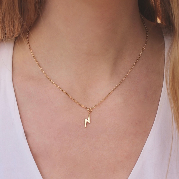 Gold Lightning Bolt Necklace - Etsy